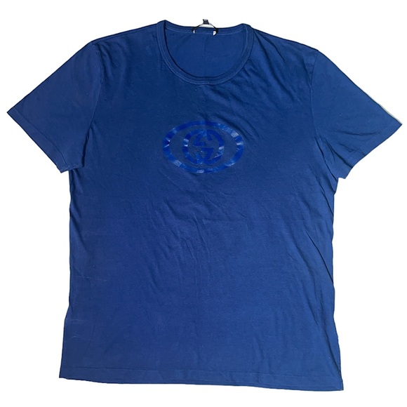 Gucci | Shirts | Gucci Navy Blue Crew Neck 0 Cotton Short Sleeve Vinyl ...